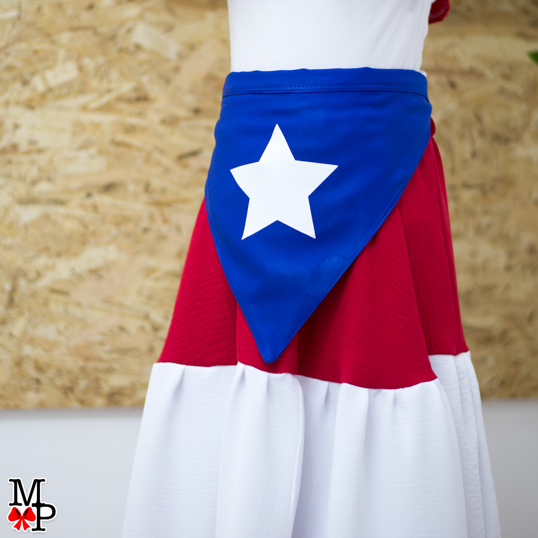 Conjunto típico Puerto Rico, Boricua, Leotardo, falda de vuelos y acce ...